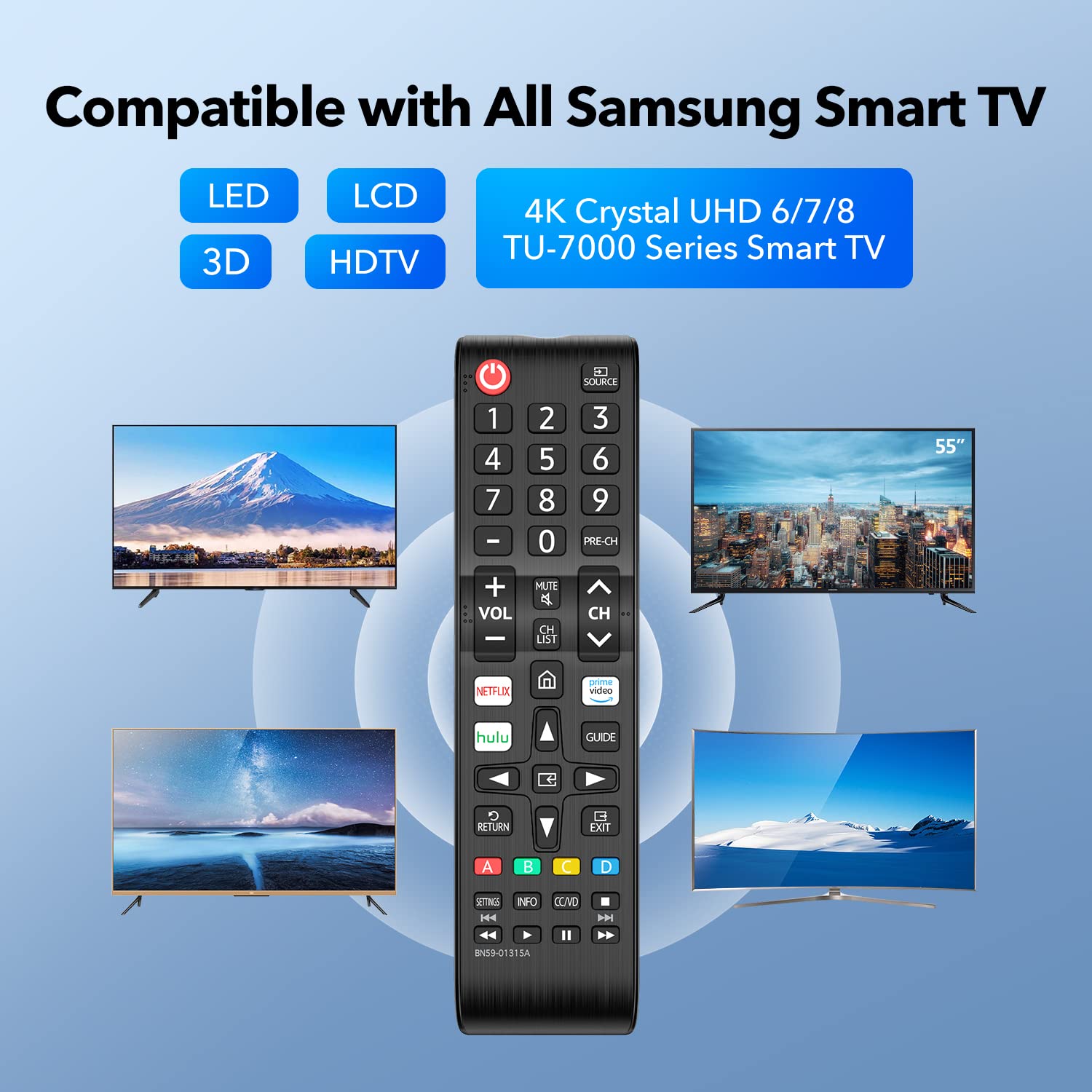 Newest Universal Remote Control for All Samsung TV Remote, Replacement Compatible for All Samsung Remote Control for Smart TV, LED, LCD, HDTV, 3D, Series TV