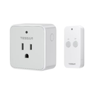 remote control outlet, tessan wireless remote light switch, on off switch plug for lights, lamps, fans, household appliances, 100ft rf range, 15a/1875w(1 remote + 1 outlet)