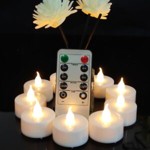 jialine flameless led tea lights candle with remote control,long lasting battery operated led tealight candles with 2/4/6/8 h timer for seasonal &festival celebration (warm white 12 pack)