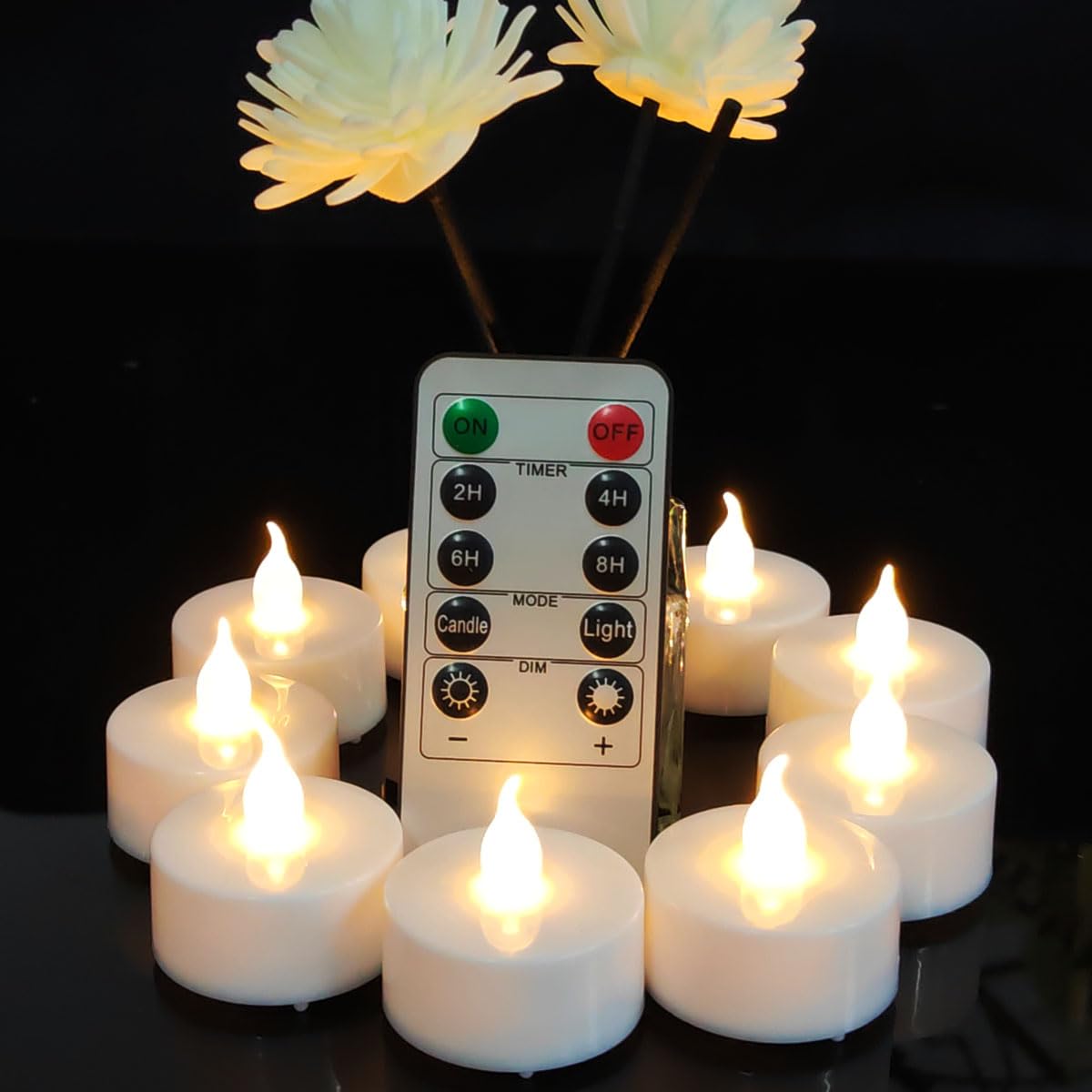 Jialine Flameless Led Tea Lights Candle with Remote Control,Long Lasting Battery Operated Led Tealight Candles with 2/4/6/8 H Timer for Seasonal &Festival Celebration (Warm White 12 Pack)