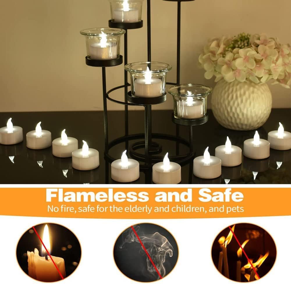 Jialine Flameless Led Tea Lights Candle with Remote Control,Long Lasting Battery Operated Led Tealight Candles with 2/4/6/8 H Timer for Seasonal &Festival Celebration (Warm White 12 Pack)