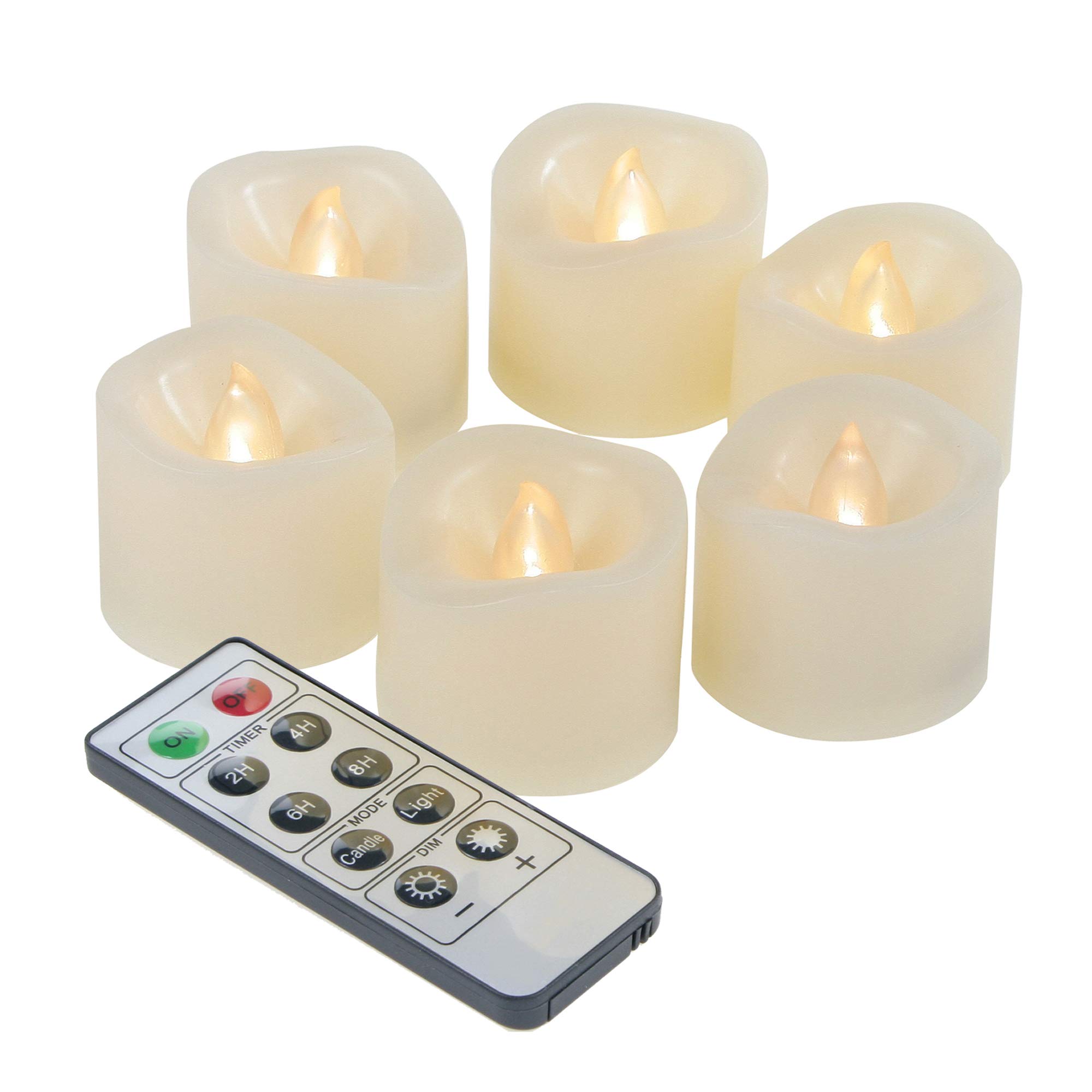 iZAN 6-Pack Flameless Battery Operated LED Tealight Candles with Remote Waved-top Flickering Electric Decorative Tea Lights for Christmas Home Party Wedding Decorations1.5”x1.5” Batteries Included