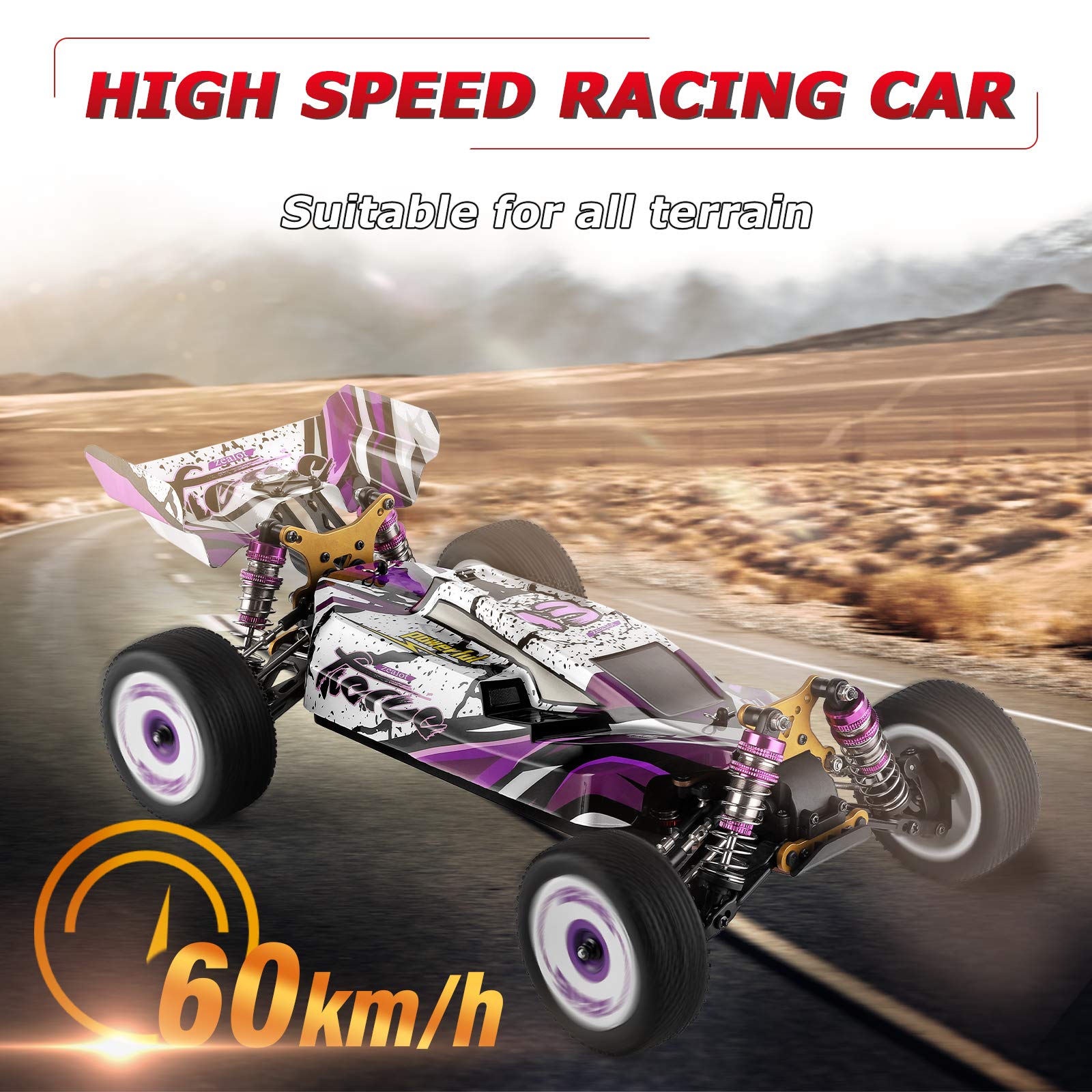 GoolRC WLtoys 124019 RC Car, 1/12 Scale 2.4GHz Remote Control Car, 4WD 60km/h High Speed Racing Car, Off-Road Buggy Drift Car RTR with Aluminum Alloy Chassis, Zinc Alloy Gear and 1 Battery