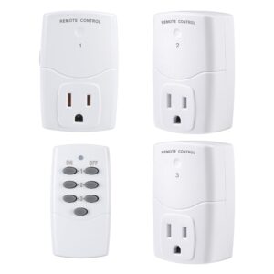 bn-link mini wireless remote control outlet switch power plug in for household appliances, wireless remote light switch, led light bulbs, white (1 remote + 3 outlet) 1250w/10a