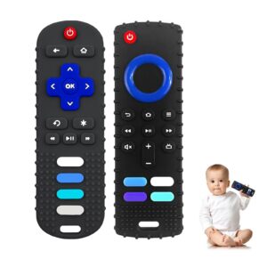 yapromo baby teething toys,reomte teether toys, silicone chew toy for babies 18+ months, remote control shape teething toys, early educational toy bpa free & refrigerator safe (black01&black02)