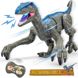 cuku remote control dinosaur for kids,2.4g electronic rc toys velociraptor with 3d eye shaking head &roaring sounds,indoor toys for 5 6 7 8 year old gifts