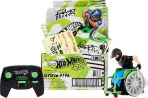 hot wheels rc aaron wheelz wheelie chair, remote-control wheelchair with motocross aaron "wheelz" fotheringham figure