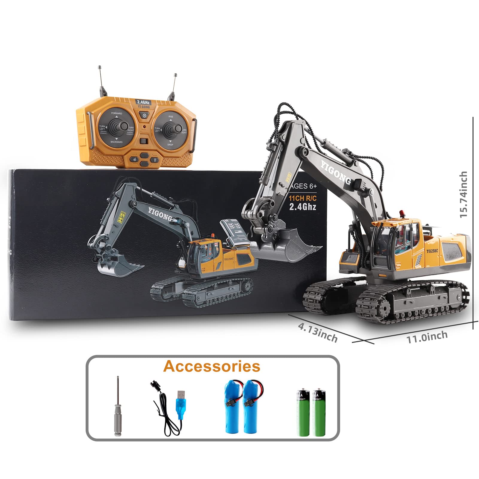 Dwi Dowellin Remote Control Excavator Toys for Boys,Construction Rc Excavators for Kids Age 4-7 8 9 10 Year Old,Ideal Toys,Batteries Included(Yellow)