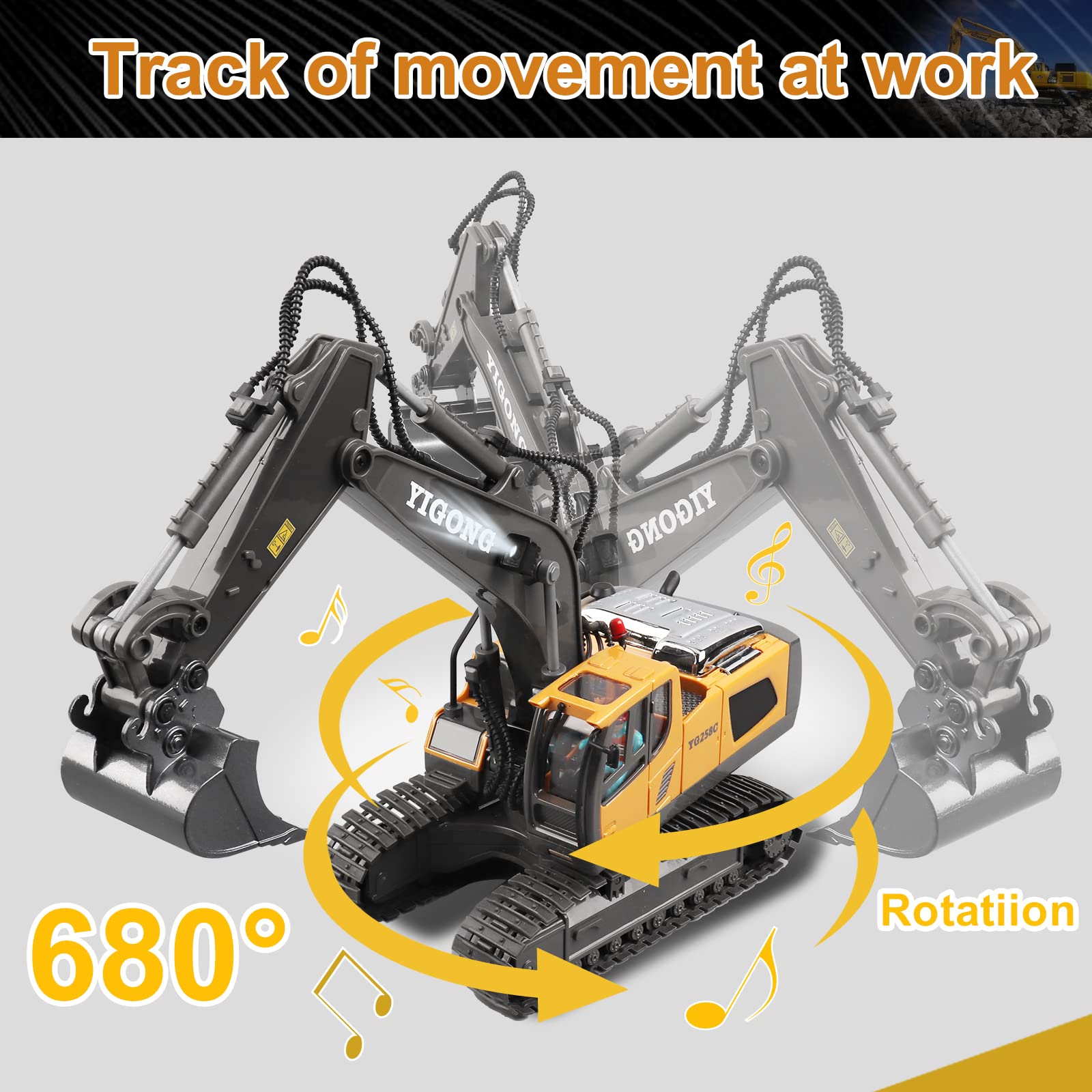 Dwi Dowellin Remote Control Excavator Toys for Boys,Construction Rc Excavators for Kids Age 4-7 8 9 10 Year Old,Ideal Toys,Batteries Included(Yellow)