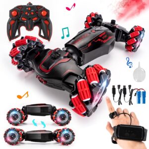 tadozic 4wd remote control gesture sensor car,hand controlled rc stunt car,double-sided vehicle 360° rotation with light and music spray, watch toy cars for boys & girls birthday