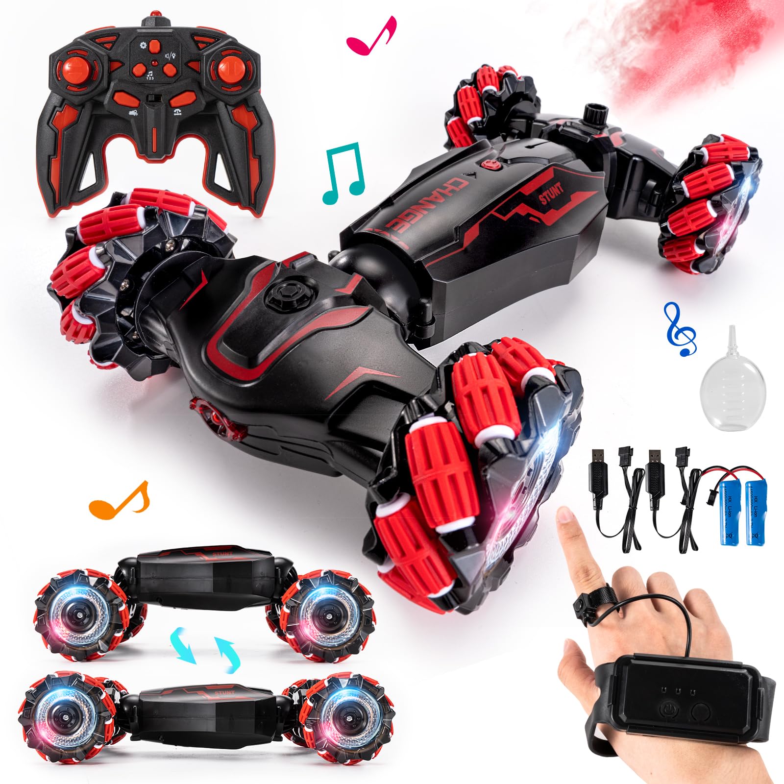 TADOZIC 4WD Remote Control Gesture Sensor Car,Hand Controlled RC Stunt Car,Double-Sided Vehicle 360° Rotation with Light and Music Spray, Watch Toy Cars for Boys & Girls Birthday