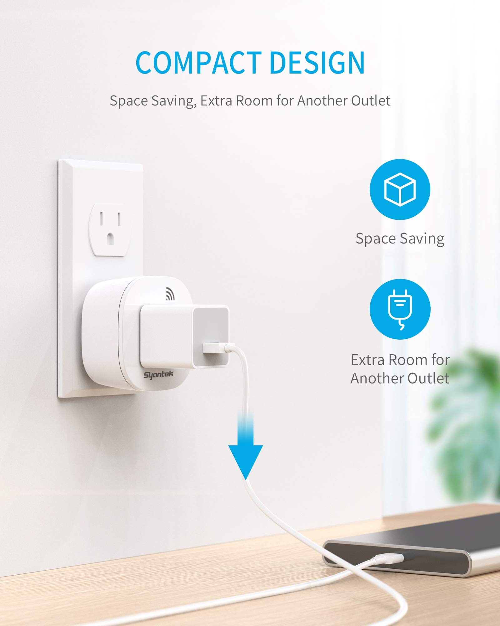 Syantek Remote Control Outlet Wireless Light Switch for Household Appliances, Expandable Remote Light Switch Kit, Up to 100 ft Range, FCC Certified, ETL Listed, White (5 Outlets + 2 Remotes)