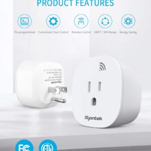 Syantek Remote Control Outlet Wireless Light Switch for Household Appliances, Expandable Remote Light Switch Kit, Up to 100 ft Range, FCC Certified, ETL Listed, White (5 Outlets + 2 Remotes)