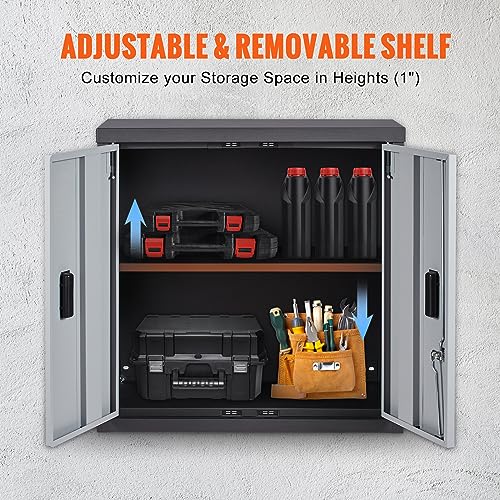 VEVOR Metal Garage Locker Mounted 26" Small Tool Chest 240 LBS Loading Capacity Adjustable Shelf Magnetic Door File for Warehouse Office Home Black