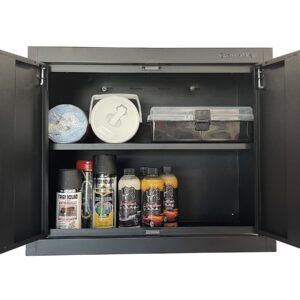 Crownwall Pro Series Fully Assembled Wall Cabinet, Garage Storage, Home Organizer Storage System (Black with Silver Handles)