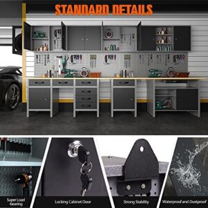 JZD Metal Storage Hanging Cabinets, Steel Wall Mounted Garage Tool Cabinet, Black & Grey