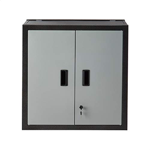 ROCKPOINT Wall Foldable Storeage Cabinets with Doors,Garage Storage Cabinet 2 Shelves & Locker,Metal Grey