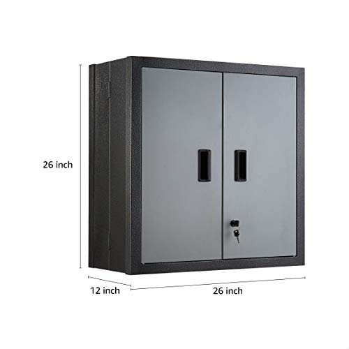 ROCKPOINT Wall Foldable Storeage Cabinets with Doors,Garage Storage Cabinet 2 Shelves & Locker,Metal Grey