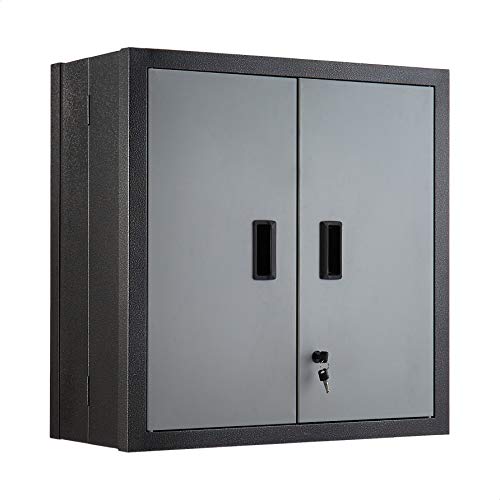 ROCKPOINT Wall Foldable Storeage Cabinets with Doors,Garage Storage Cabinet 2 Shelves & Locker,Metal Grey