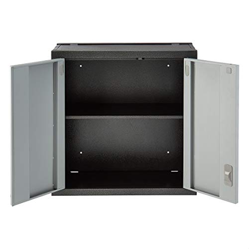 ROCKPOINT Wall Foldable Storeage Cabinets with Doors,Garage Storage Cabinet 2 Shelves & Locker,Metal Grey