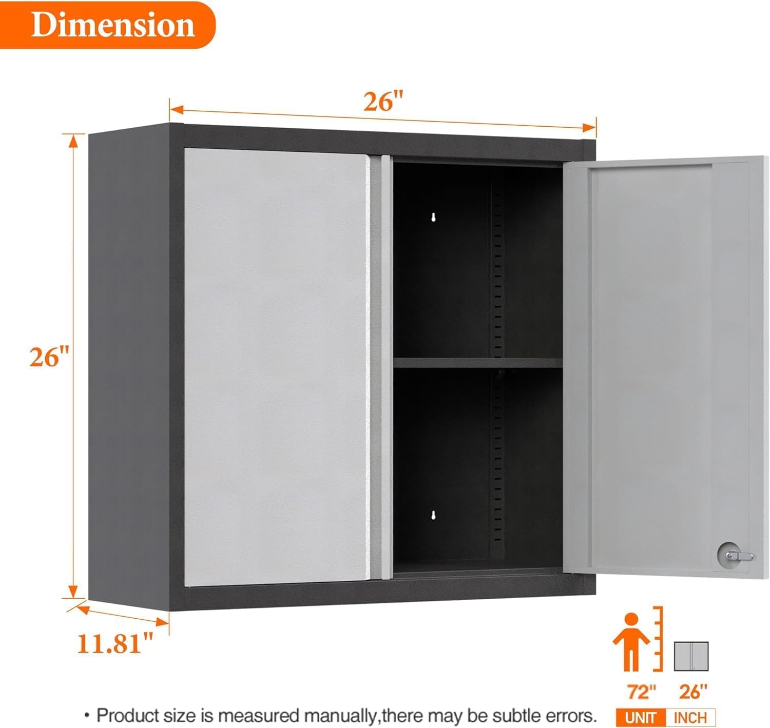 Metal Wall Storage Cabinet with Two Door and Adjustable Shelves,Cabinet Wall Mount for Garage Workshop,Kitchen Dining, Living Room