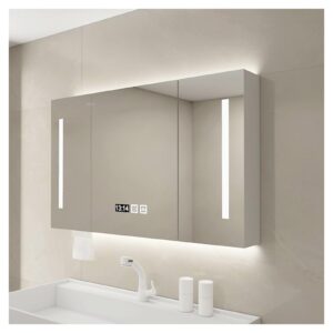 bathroom medicine cabinet,three color led light,wall mounted vanity mirror cabinet with storage rack,suitable for corridors, bedrooms, and living rooms (color : white, size : 100cm)