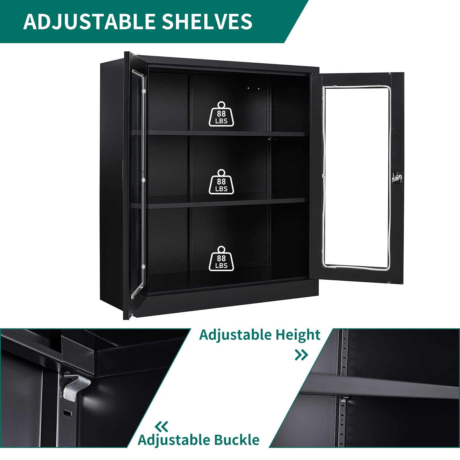 Metal Storage Cabinet, Locking Steel Storage Cabinet with 2 Doors and Adjustable Shelves, Metal Cabinet with Lock, 36" Storage Cabinet Great for Garage, Home, Office (Black)