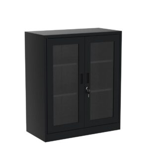 Metal Storage Cabinet, Locking Steel Storage Cabinet with 2 Doors and Adjustable Shelves, Metal Cabinet with Lock, 36" Storage Cabinet Great for Garage, Home, Office (Black)