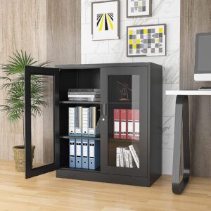 Metal Storage Cabinet, Locking Steel Storage Cabinet with 2 Doors and Adjustable Shelves, Metal Cabinet with Lock, 36" Storage Cabinet Great for Garage, Home, Office (Black)