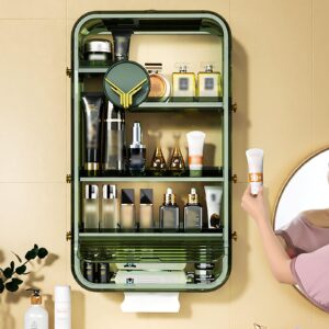 fzyuan bathroom wall cabinet bathroom cabinet wall mounted with drawers medicine cabinet with hooks over the toilet storage cabinet hanging cabinet for bathroom livingroom kitchen,green,40x12x70cm/17