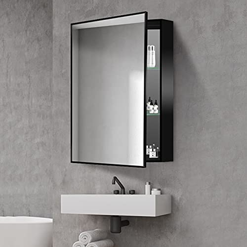 ZAYEN Bathroom Mirror Cabinet, Metal Bathroom Mirror Cabinet Modern Wall Mounted Rectangle Storage Cabinet Locker Wall Cabinet with Makeup Mirror