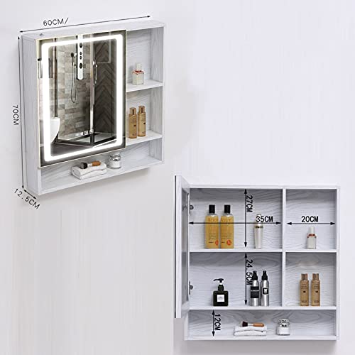 ZAYEN Bathroom Mirror Cabinet, Wall Mounted Bathroom Storage Cabinet with Smart Touch Switch Makeup Mirror Multifunctional Defogging Metal Aluminum Vanity Mirror Cabinet