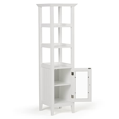 SIMPLIHOME Acadian 56" H x 16" W Transitional Bath Storage Tower Bath Cabinet in Pure White, For the Bathroom