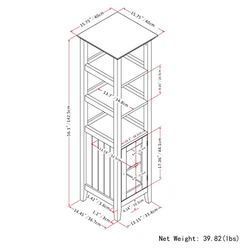 SIMPLIHOME Acadian 56" H x 16" W Transitional Bath Storage Tower Bath Cabinet in Pure White, For the Bathroom