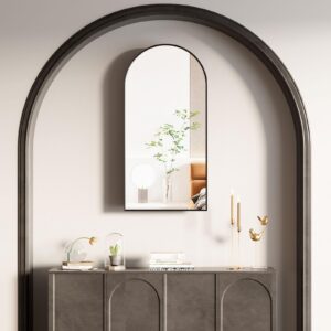 Mepplzian Black Arched Medicine Cabinets with Mirror,Semi Medicine Cabinet for Bathroom,Metal Framed Medicine Cabinet Surface Mount,Bathroom Mirror Cabinet with Storage,Not Recessed,Black,16 x31Inch