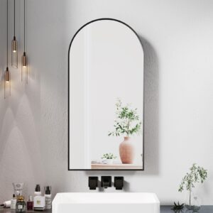 mepplzian black arched medicine cabinets with mirror,semi medicine cabinet for bathroom,metal framed medicine cabinet surface mount,bathroom mirror cabinet with storage,not recessed,black,16 x31inch