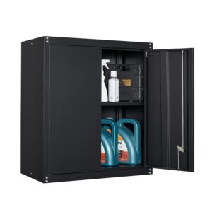 Black Wall Storage Cabinet with Adjustable Shlef,Metal Wall Storage Cabinet with Lock for Kithen, Bathroom,Garage