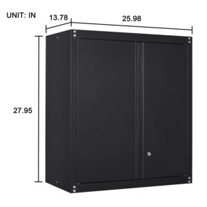 Black Wall Storage Cabinet with Adjustable Shlef,Metal Wall Storage Cabinet with Lock for Kithen, Bathroom,Garage