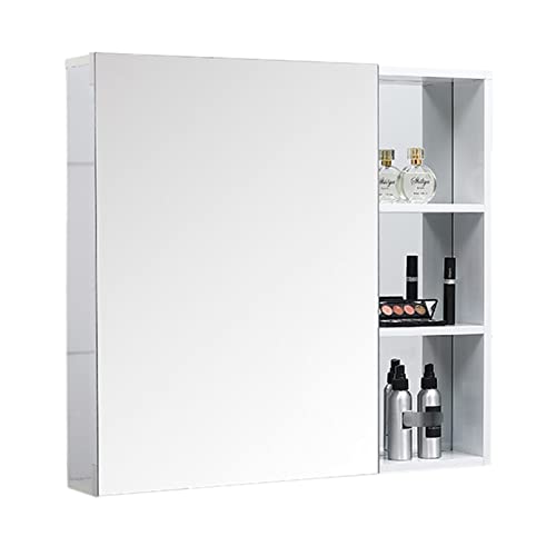 ROLTIN Bathroom Mirror Cabinet Wall Mounted Locker Bathroom Mirror with Shelf Metal Mirror Cabinet Wall Cabinet (White 60 * 68 * 12CM)