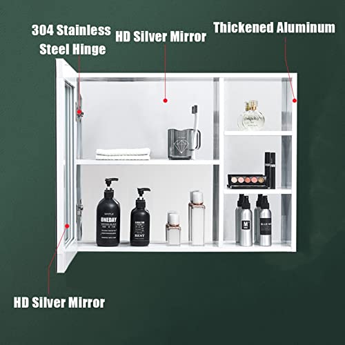 ROLTIN Bathroom Mirror Cabinet Wall Mounted Locker Bathroom Mirror with Shelf Metal Mirror Cabinet Wall Cabinet (White 60 * 68 * 12CM)