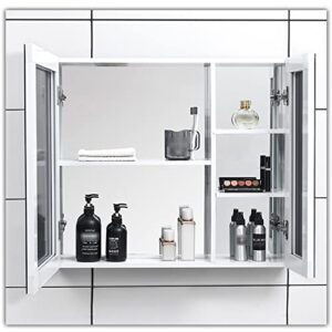 ROLTIN Bathroom Mirror Cabinet Wall Mounted Locker Bathroom Mirror with Shelf Metal Mirror Cabinet Wall Cabinet (White 60 * 68 * 12CM)