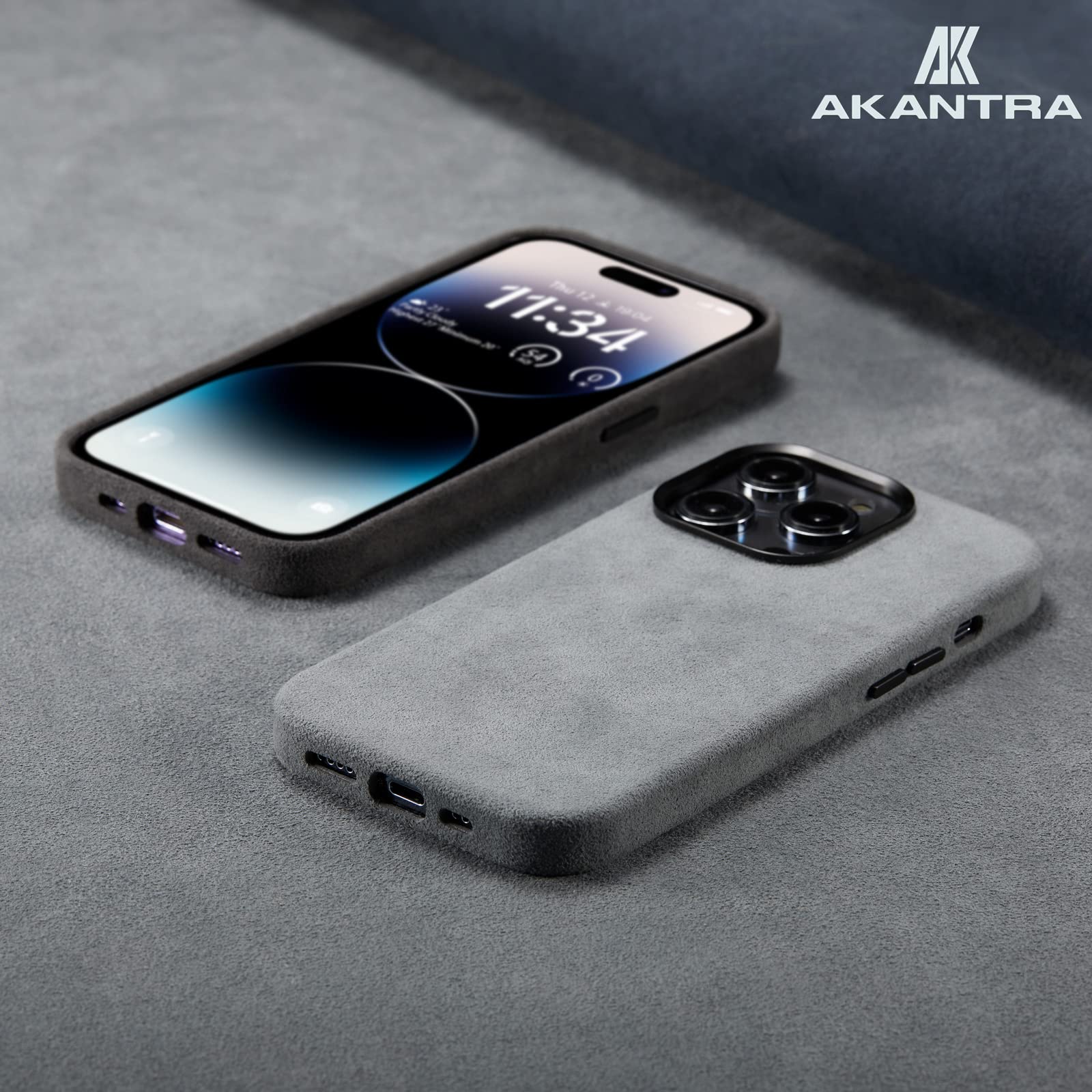 AKANTRA Alcantara Case for Apple iPhone 14 Series, Handmade Fully-Wrapped Synthetic Suede Cover, Compatible with Magsafe Wireless Charging(iPhone 14 Pro Max,Black)