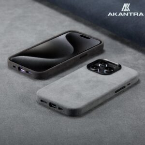 AKANTRA Alcantara Case for Apple iPhone 15 Pro Max, Handmade Fully-Wrapped Synthetic Suede Cover, Compatible with Magsafe Wireless Charging (iPhone15 Pro Max, Black)