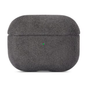 akantra alcantara case compatible with apple airpods pro 2, handmade fully-wrapped synthetic suede airpods pro2 cover, scratch resistant microfiber cushion (black 9052)