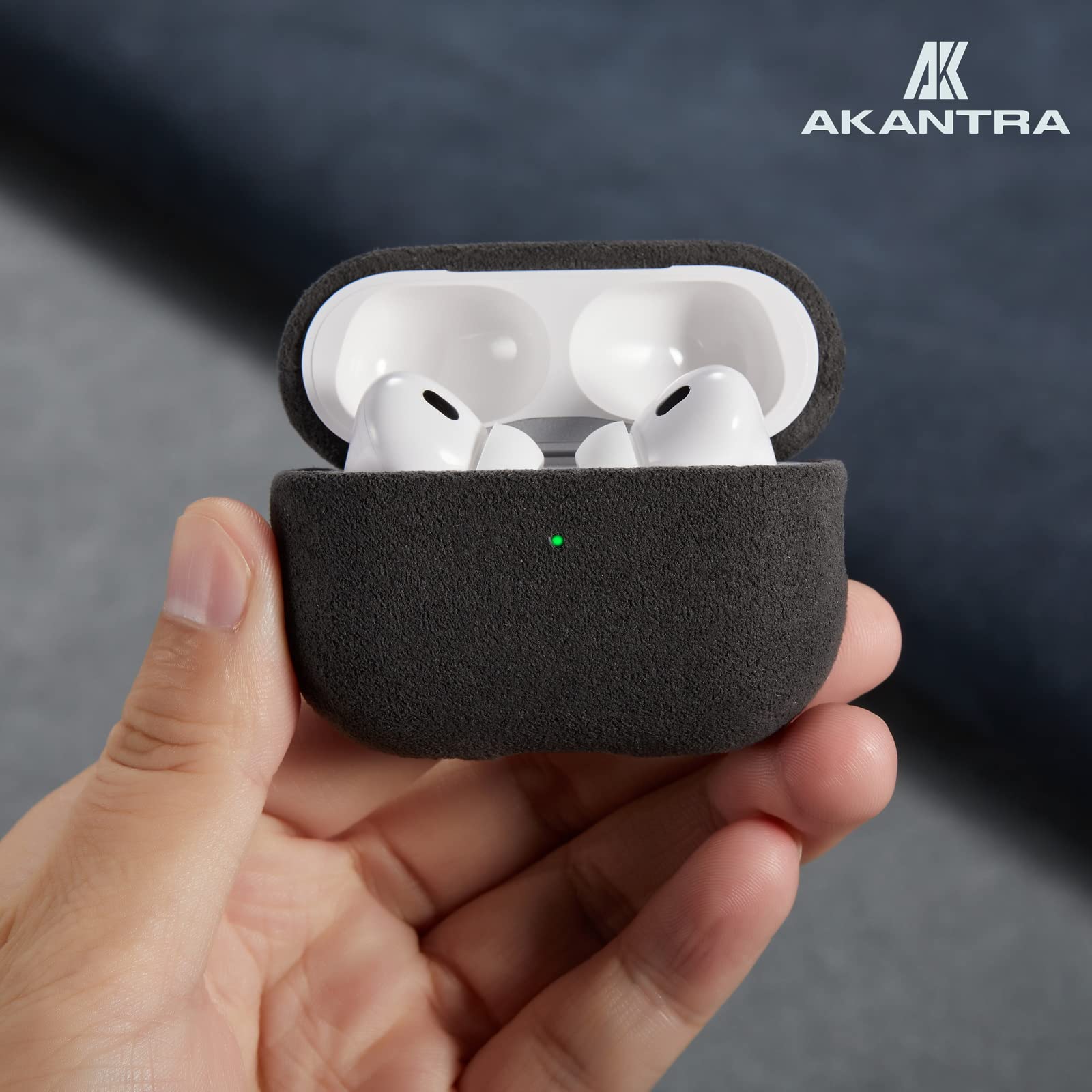 Akantra Alcantara Case Compatible with Apple AirPods Pro 2, Handmade Fully-Wrapped Synthetic Suede AirPods Pro2 Cover, Scratch Resistant Microfiber Cushion (Black 9052)