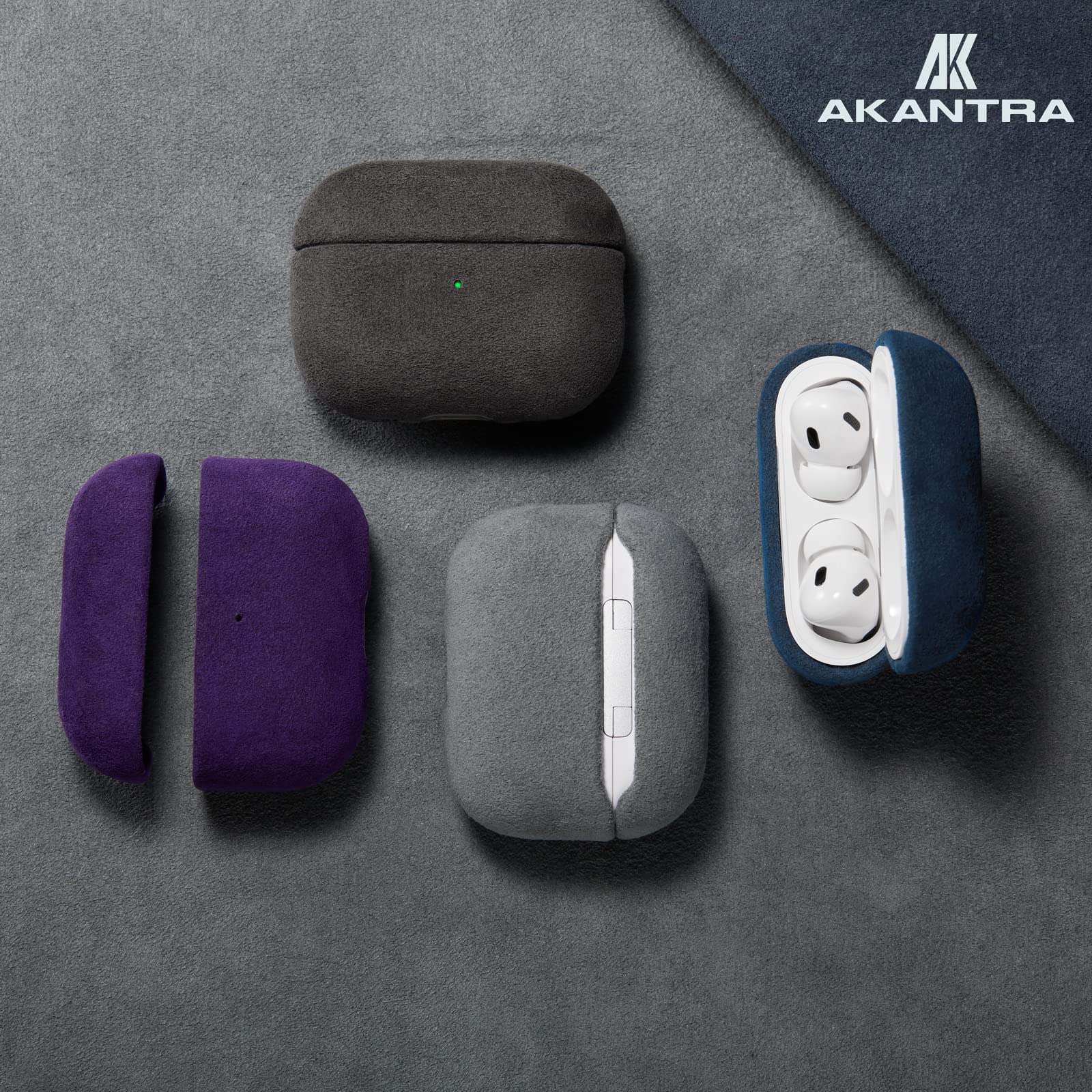 Akantra Alcantara Case Compatible with Apple AirPods Pro 2, Handmade Fully-Wrapped Synthetic Suede AirPods Pro2 Cover, Scratch Resistant Microfiber Cushion (Black 9052)