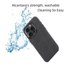 TYXDKJ Alcantara Case for iPhone 15 Pro,Handmade Fully-Wrapped Synthetic Suede Cover, Compatible with MagSafe Wireless Charging (Gray)