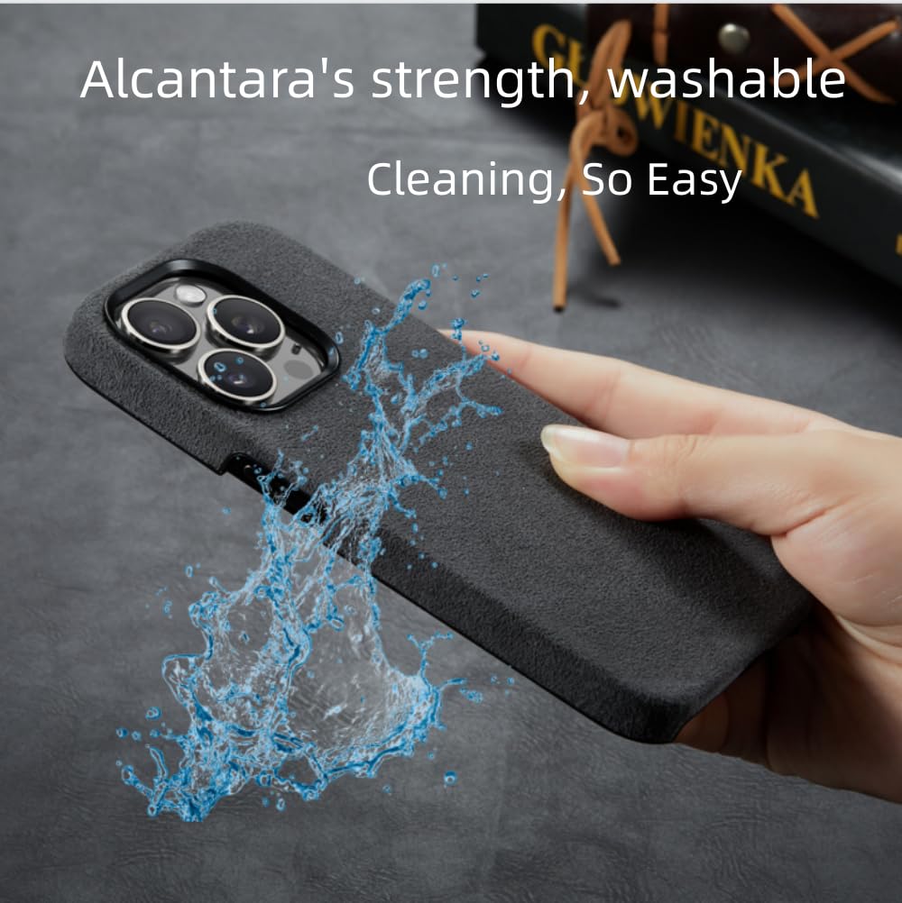 TYXDKJ Alcantara Case for iPhone 15 Pro Max, Handmade Half-Wrapped Synthetic Suede Cover, Compatible with Magsafe Wireless Charging (Black)