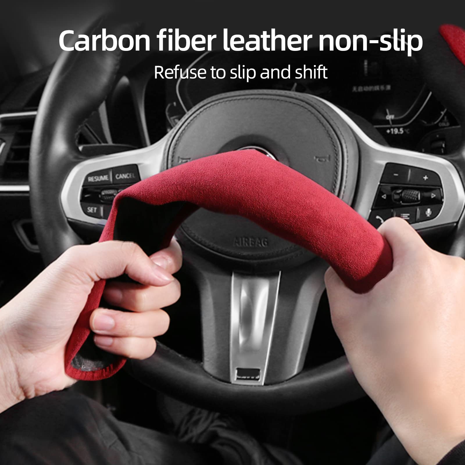 Steering Wheel Cover,Alcantara Leather Steering Wheel Grip,Fit 99% Car Wheel Protect Accessories (Red)