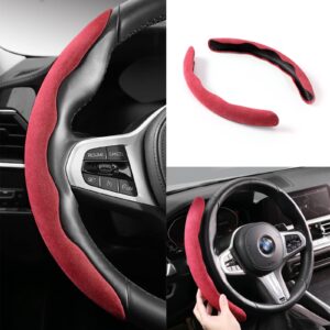 Steering Wheel Cover,Alcantara Leather Steering Wheel Grip,Fit 99% Car Wheel Protect Accessories (Red)